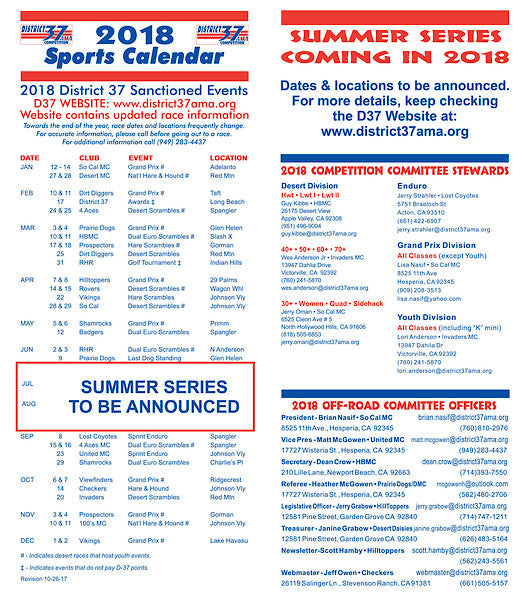 District 37 Race Schedule 2018 – Race Desert